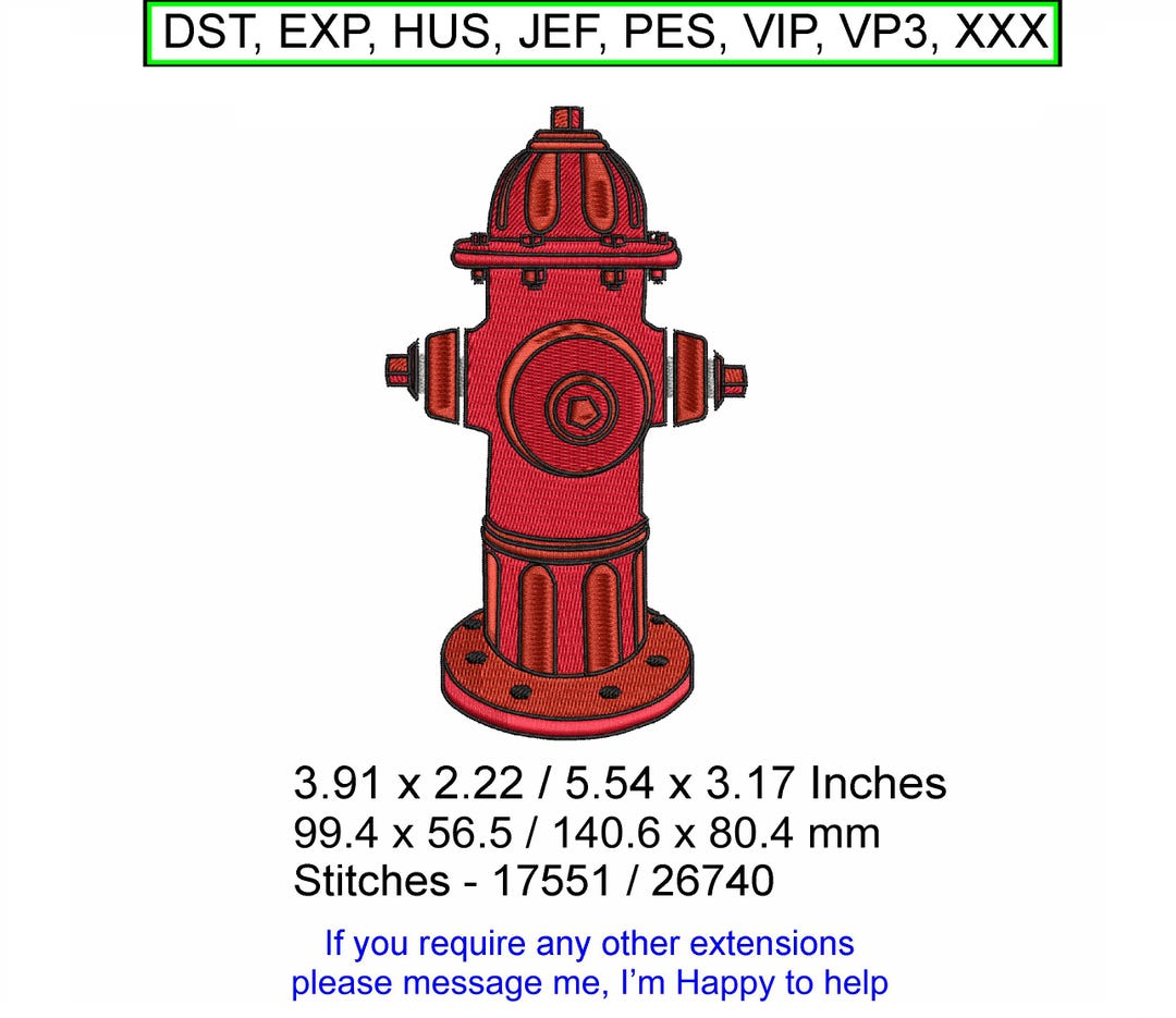 Fire Hydrant 2 Sizes 3.91 X 2.22 / 5.54 X 3.17 Inches - Machine ...