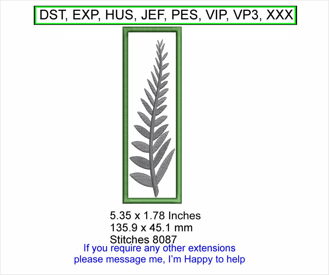Silver Fern Bookmark – Machine Embroidery Design (digital Download) ITH ...