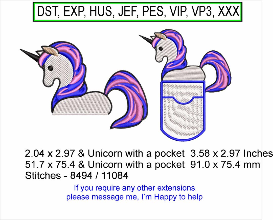 Unicorn in Pocket Machine Embroidery Hoop Design Instant Download ITH ...