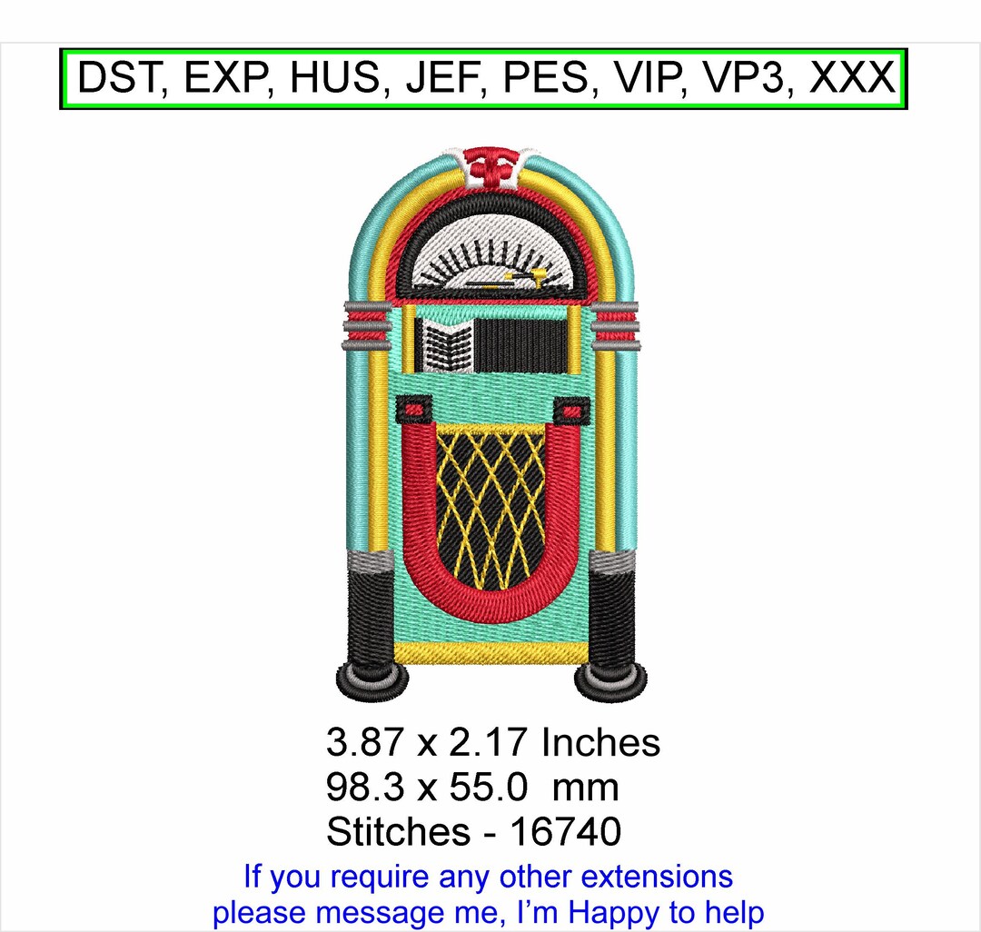 1950s Jukebox - Size 3.87 X 2.17 Inches - Machine Embroidery Hoop ...