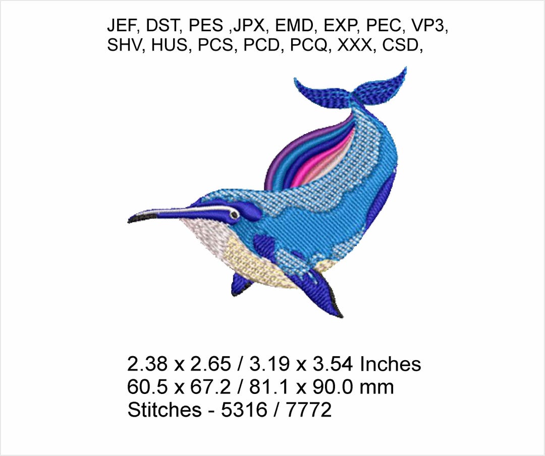 Nelly the Narwal - 2 Sizes 2.38 X 2.65 / 3.19 X 3.54 Inches - Machine ...