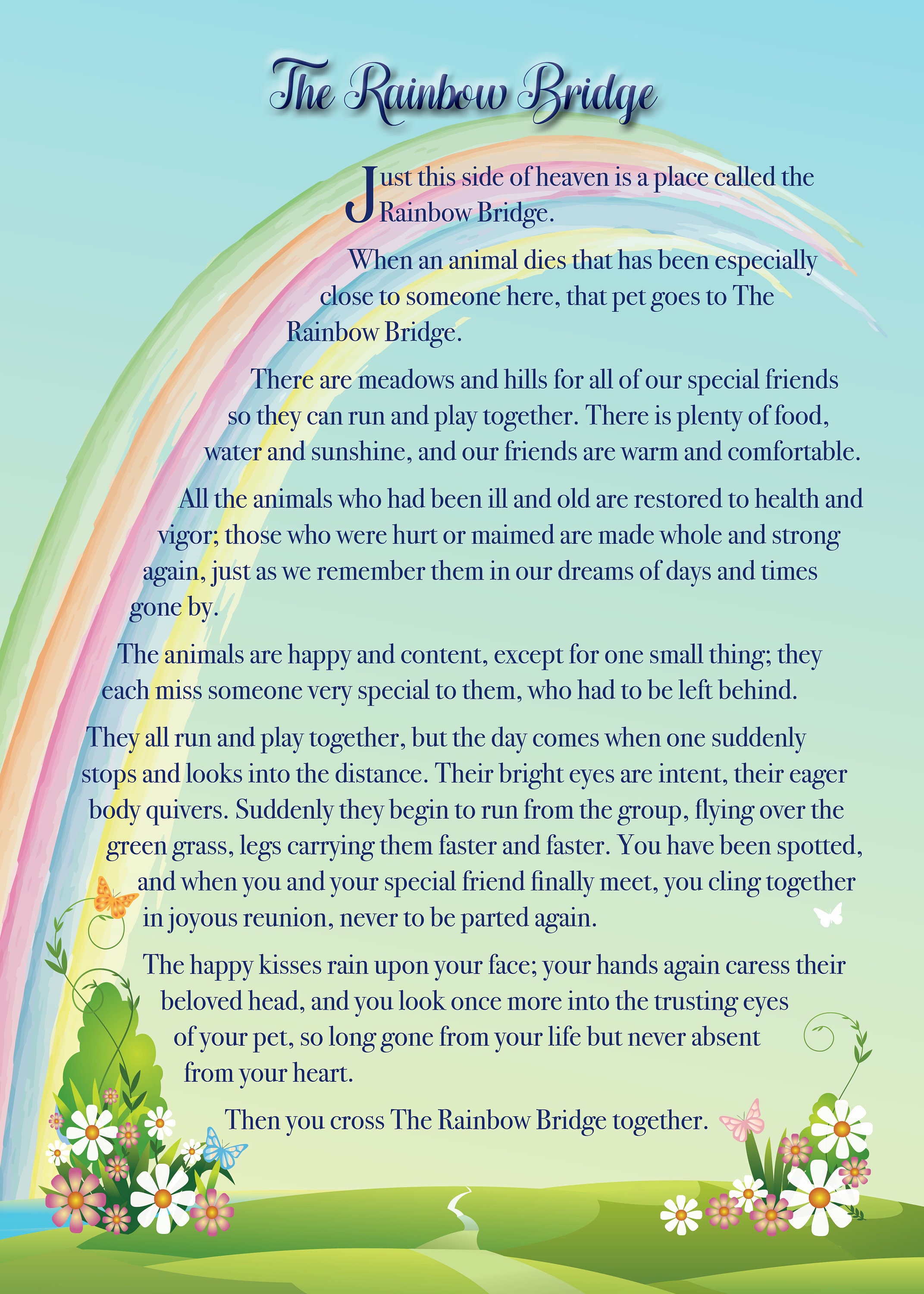 Rainbow Bridge 5x7 CARD Personalized & Mailed Pet Sympathy - Etsy UK