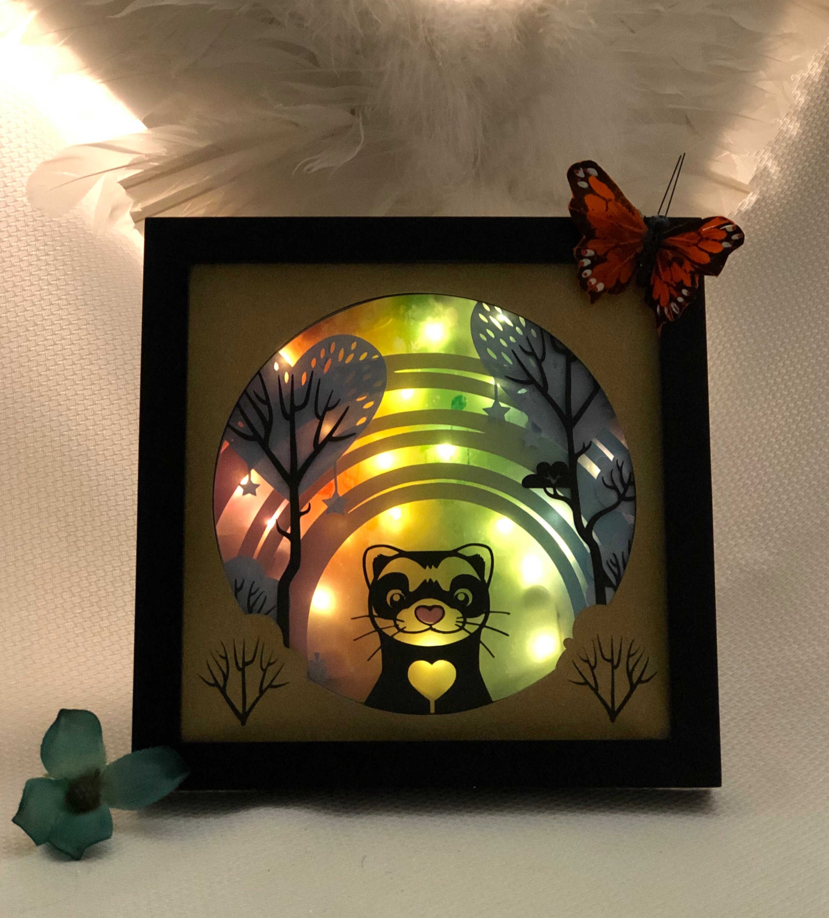 Lighted Ferret Shadow Box With Rainbow Background Pet - Etsy