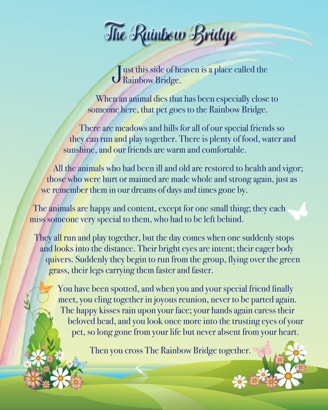 Rainbow Bridge Pet Loss Poem: Dog, Cat, Bird Sympathy Gift (digital ...