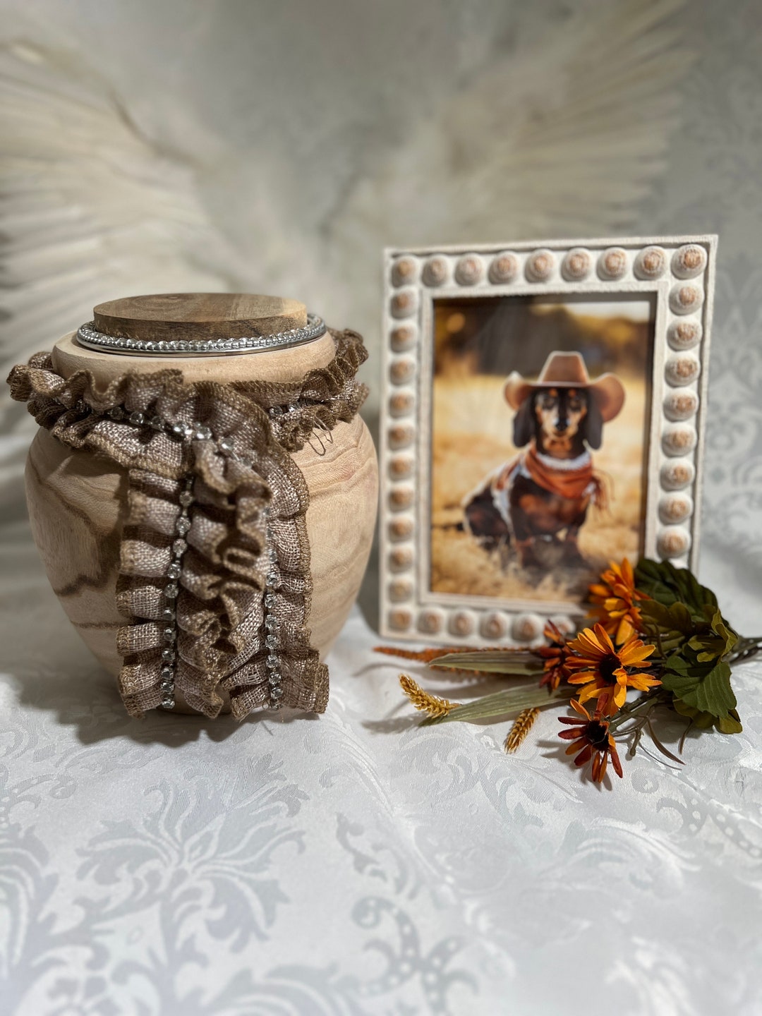 Hand Carved Wood Pet Urn W/matching Frame, Wood Dog Urn, Cat Urn, Pet ...