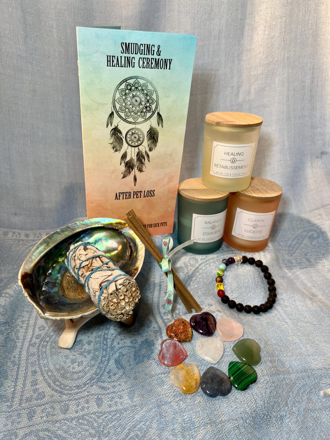 Pet Loss and Pet Healing Kit With Ceremony Guide, Abalone Shell W ...