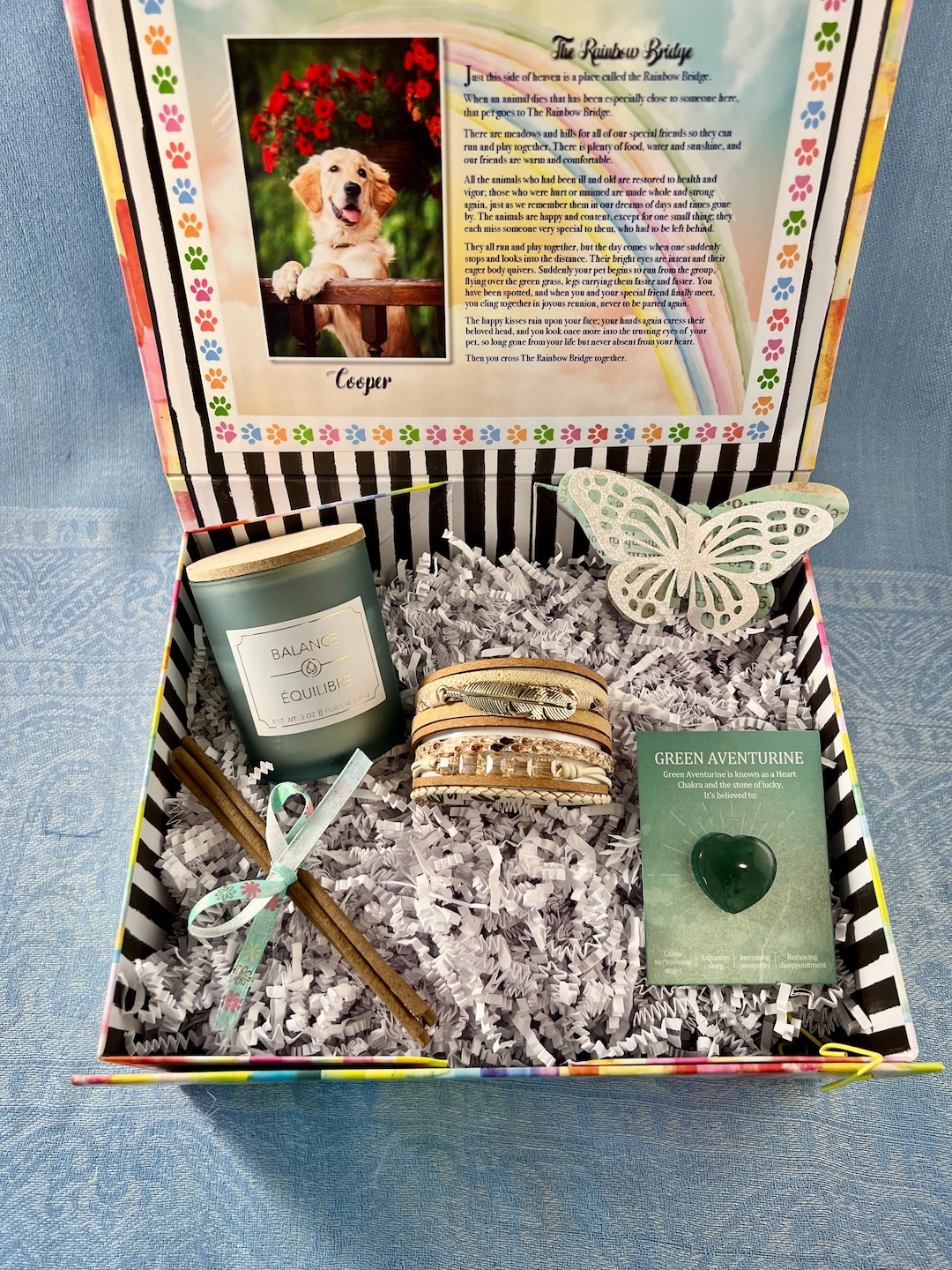 Pet Loss Gift Box: Rainbow Bridge Photo, Crystals, Candle & Healing ...