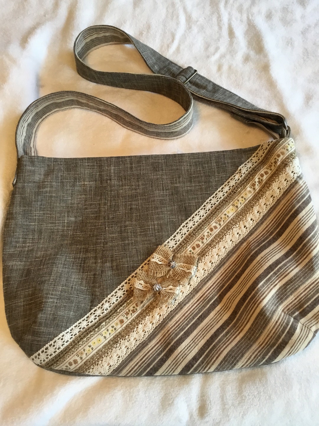 Bolso de hobo de tela cosida de tela étnica cosida con lazos - Etsy España