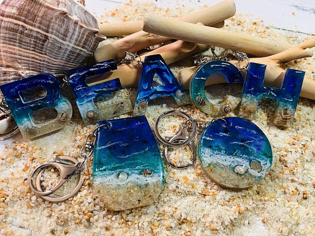 Ocean Beach Keychains Resin Letters Wine Tumbler Key Ring - Etsy