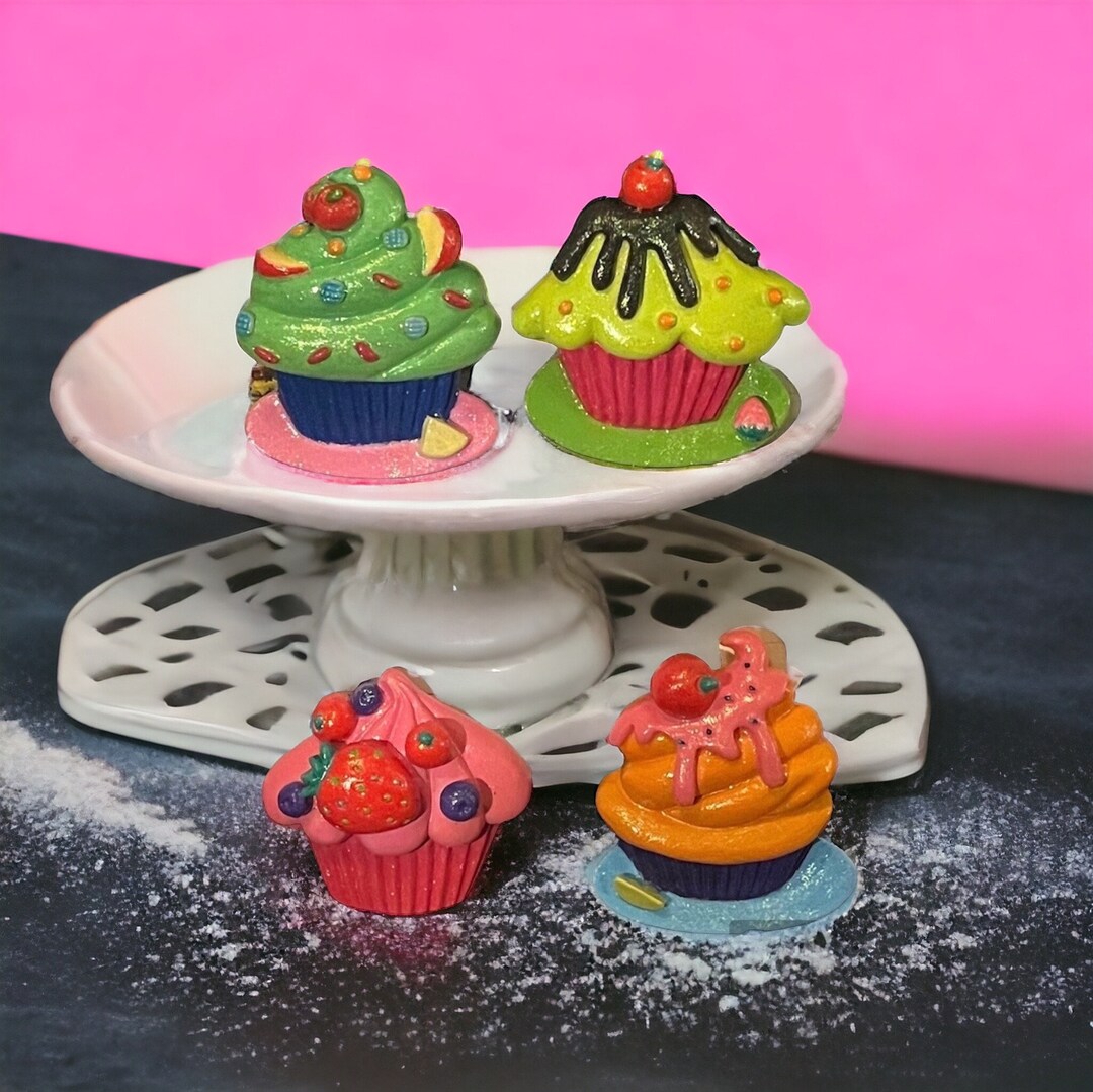 Hand Painted Cupcake Magnet Set 4 Piece Colorful Fridge Magnets - Etsy