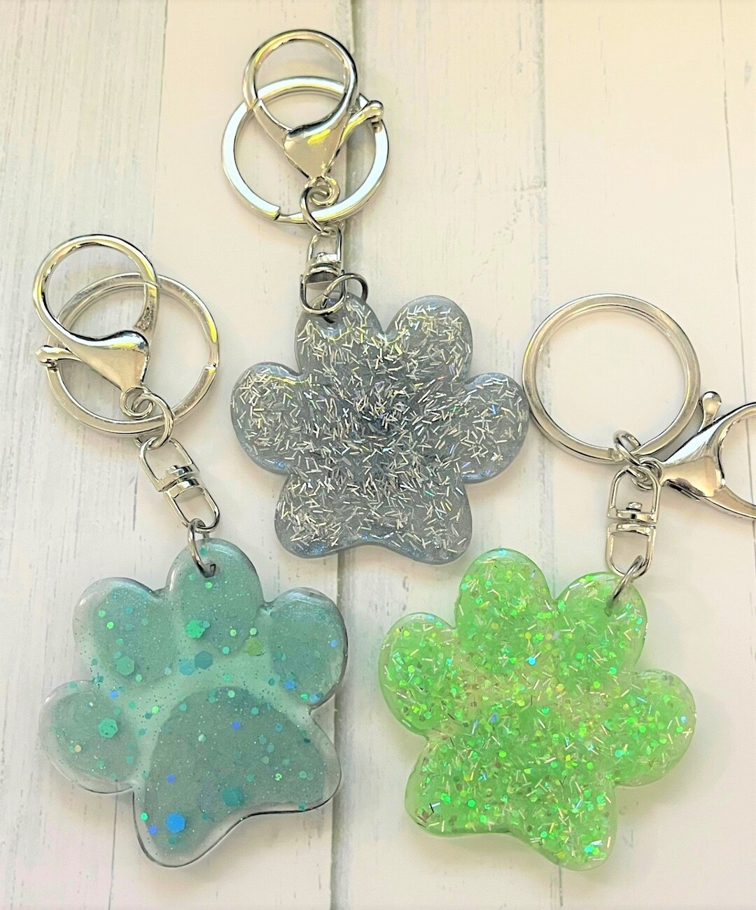 Paw Print Glitter Keychains Purse Backpack Charm Clip-on Resin Keychain ...