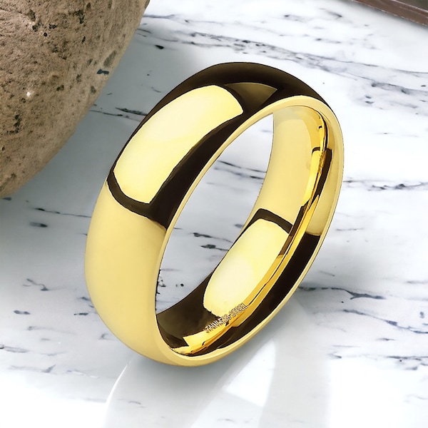 Gold Stainless Steel Wedding Band - Etsy