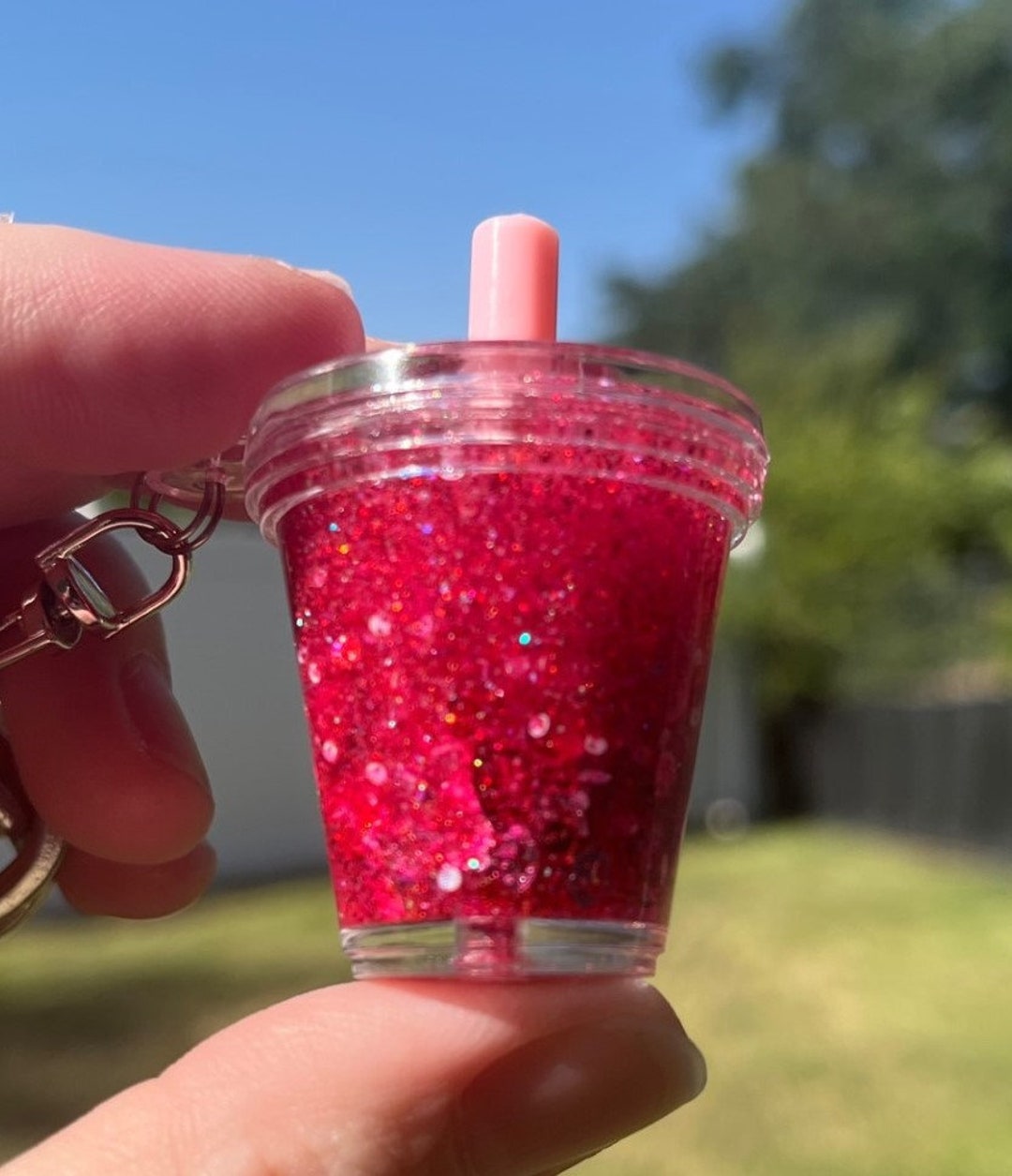 Red Heart Glitter Snow Globe Keychain Mini Floating Tumbler Key Chain ...