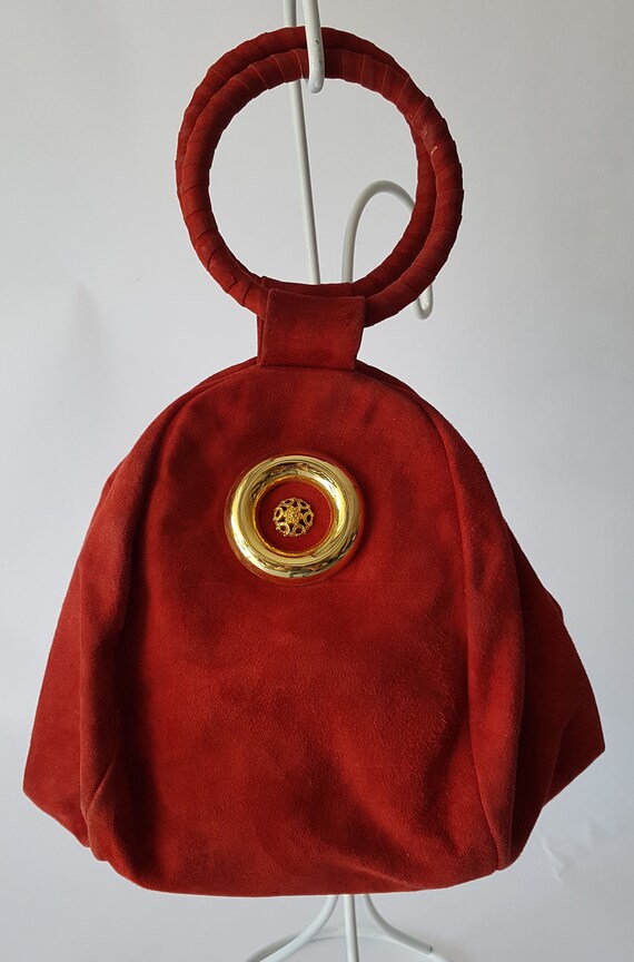 Red suede bucket bag store