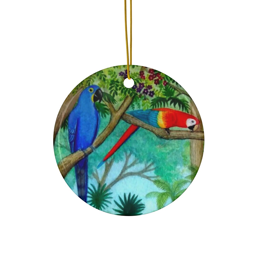Colorful Macaw Parrots in Jungle Holiday Christmas Ceramic Ornament - Etsy