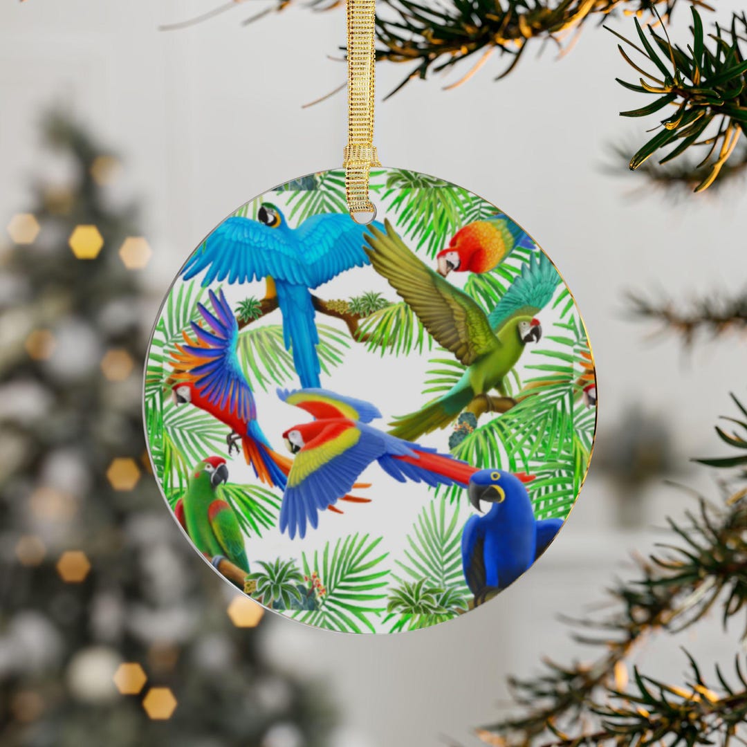 Colorful Macaw Parrots in Jungle Holiday Christmas Acrylic Ornament - Etsy