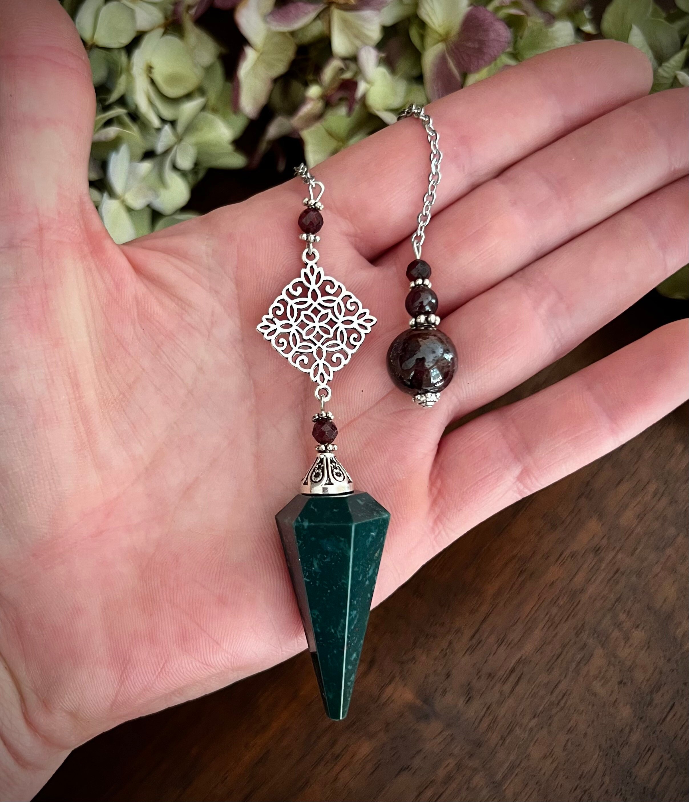 Bloodstone Pendulum With Garnet Beads Free US Shipping - Etsy