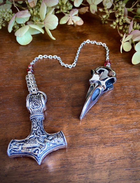 Stainless Steel Raven Skull Pendulum With Mozambique Garnet | Etsy