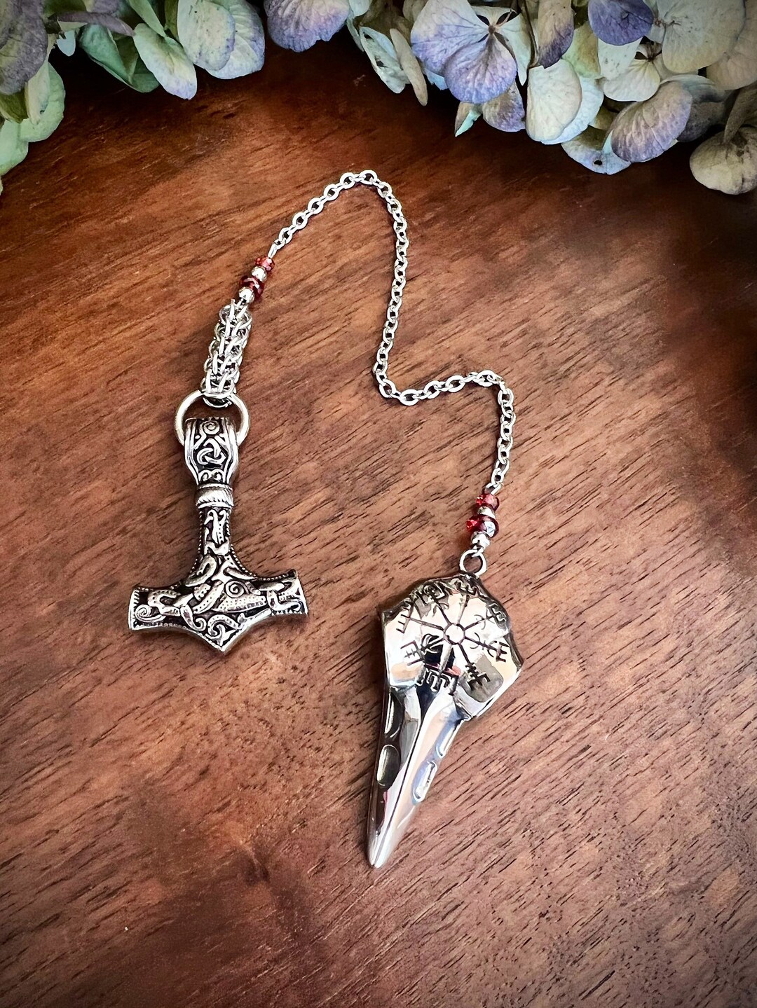 Stainless Steel Raven Skull Pendulum: Vegvísir, Thor’s Hammer ...