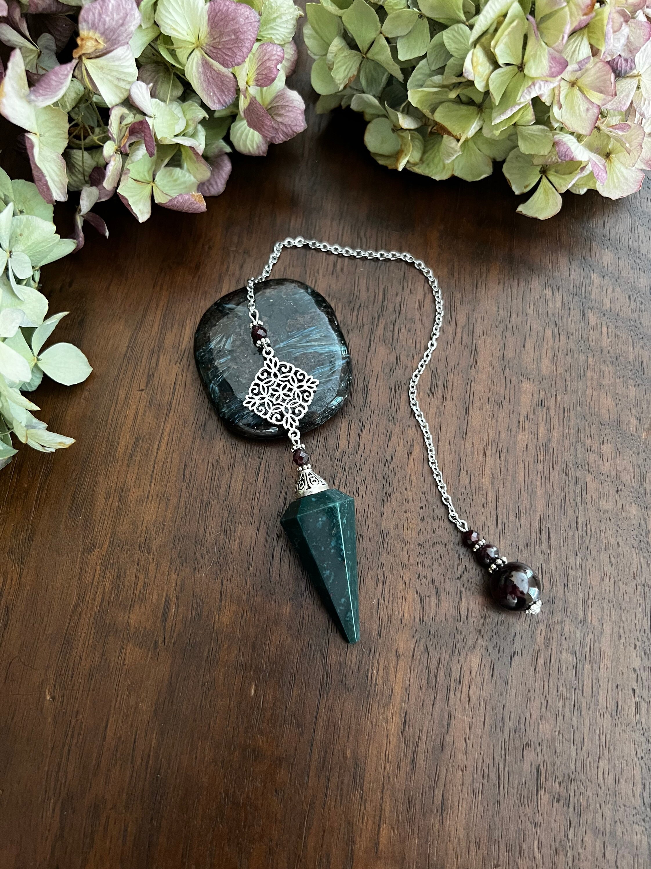 Bloodstone Pendulum With Garnet Beads Free US Shipping - Etsy