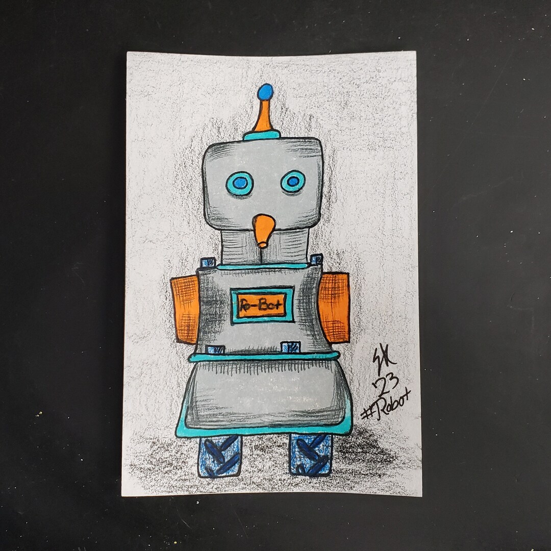 Robot, Original Drawing, 4x6 - Etsy