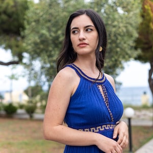 Blue Greek Goddess Dress: Cotton Ankle Length Astarte Gown - Etsy