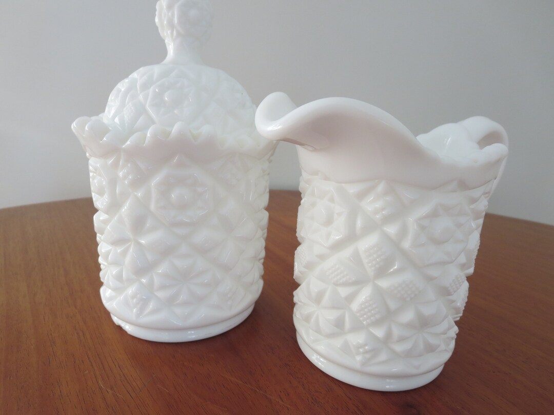 Fostoria Winburn Milk Glass Sugar and Creamer Set, Vintage White Sugar ...
