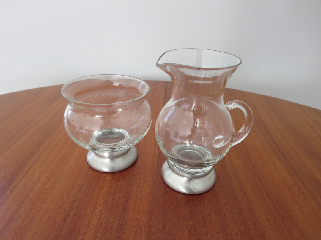 Vintage Set of George S Preisner Crystal Clear Glass and Pewter Sugar ...
