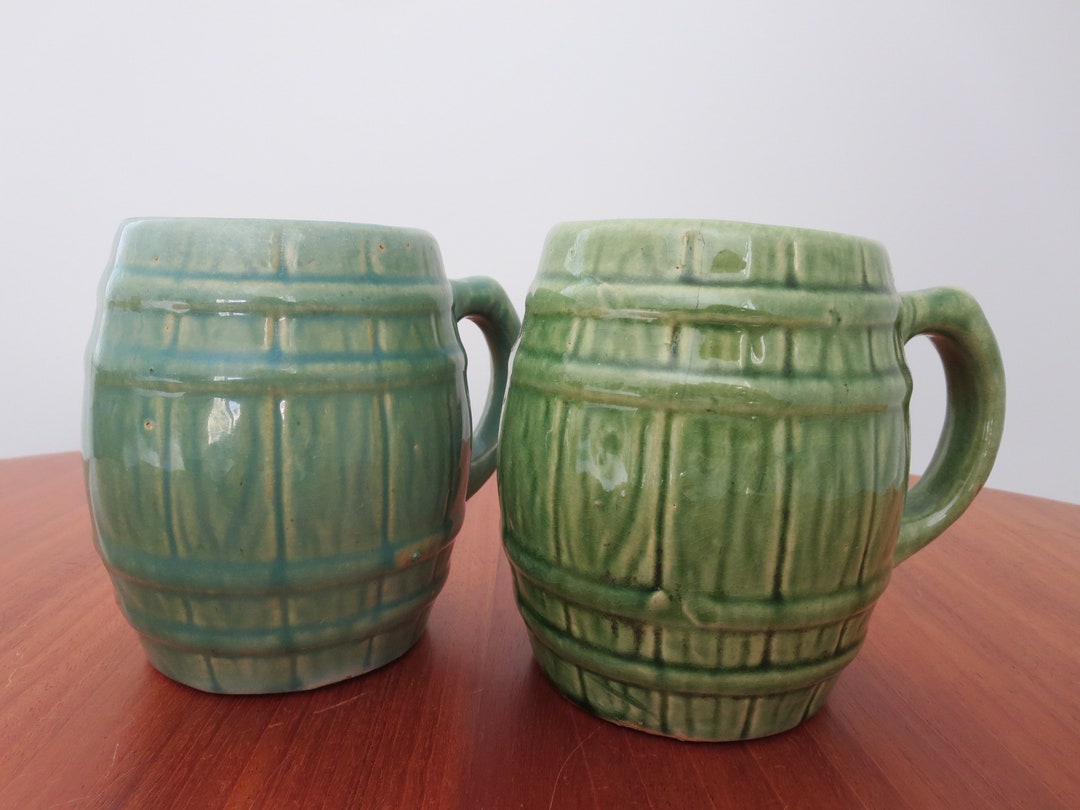 Vintage Mccoy Set of Two (2) Green and Aqua Green Mugs, Yellowware ...