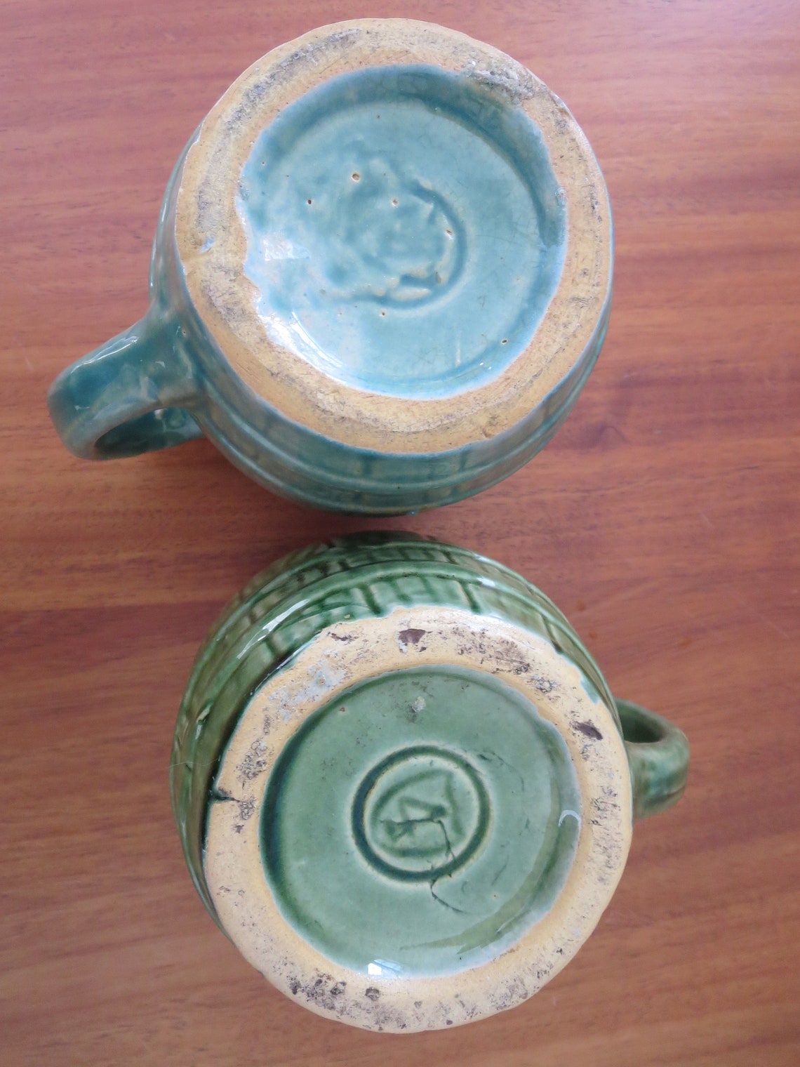 Vintage Mccoy Set of Two (2) Green and Aqua Green Mugs, Yellowware ...