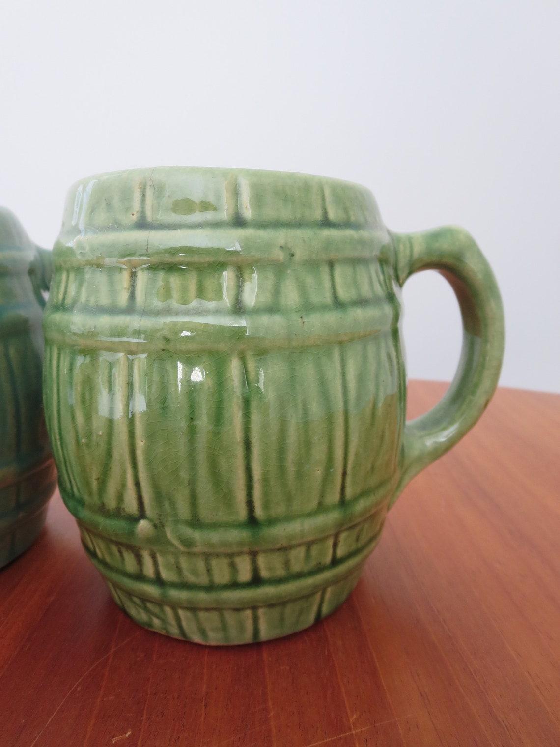 Vintage Mccoy Set of Two (2) Green and Aqua Green Mugs, Yellowware ...