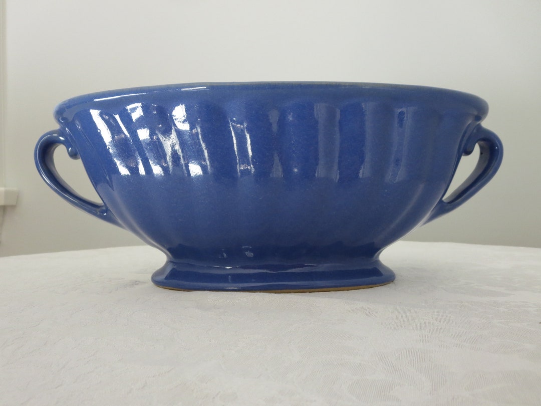 Vintage Gloss Blue Handled Planter, Zanesville Stoneware Company Blue ...