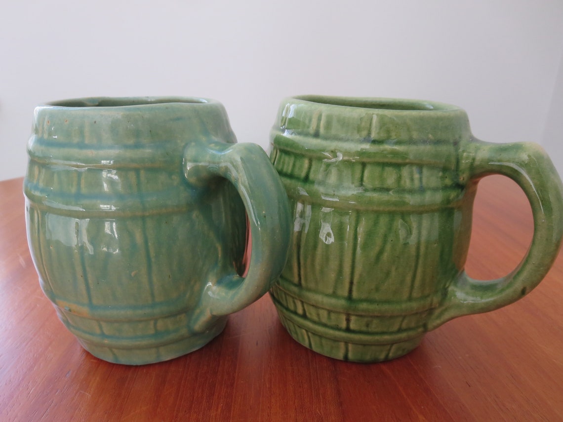 Vintage Mccoy Set of Two (2) Green and Aqua Green Mugs, Yellowware ...