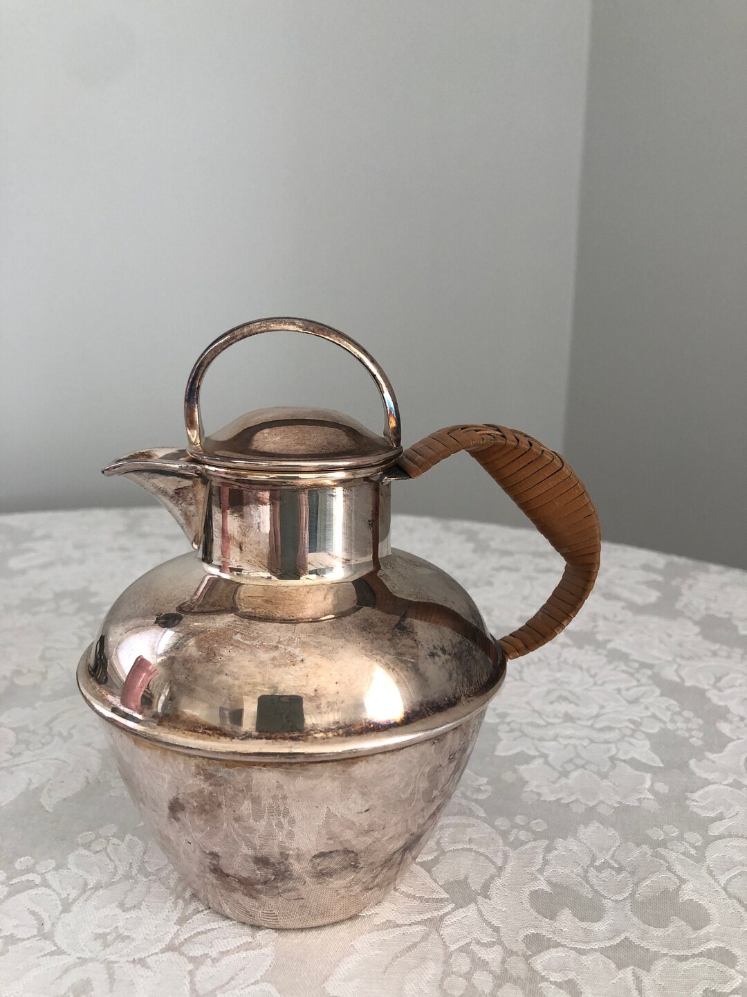 Silverplate Guernsey Creamer Jug Rattan / Teapot Lawrence B. Smith and ...