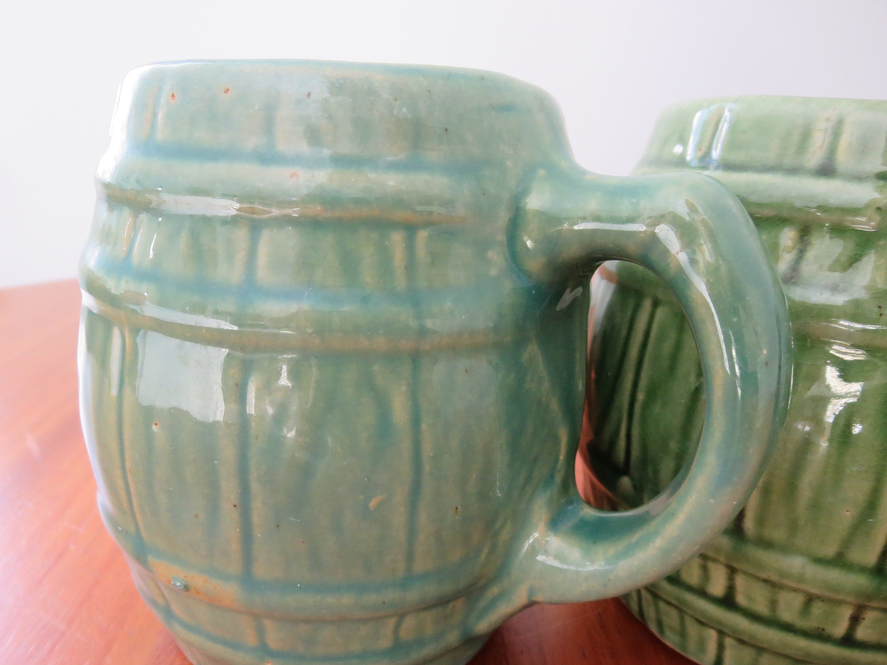 Vintage Mccoy Set of Two (2) Green and Aqua Green Mugs, Yellowware ...