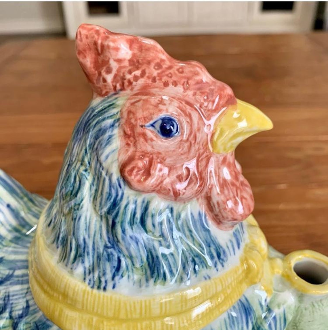 Vintage Hand Painted Andrea by Sadek Four Cup Hen Teapot, Blue - Etsy