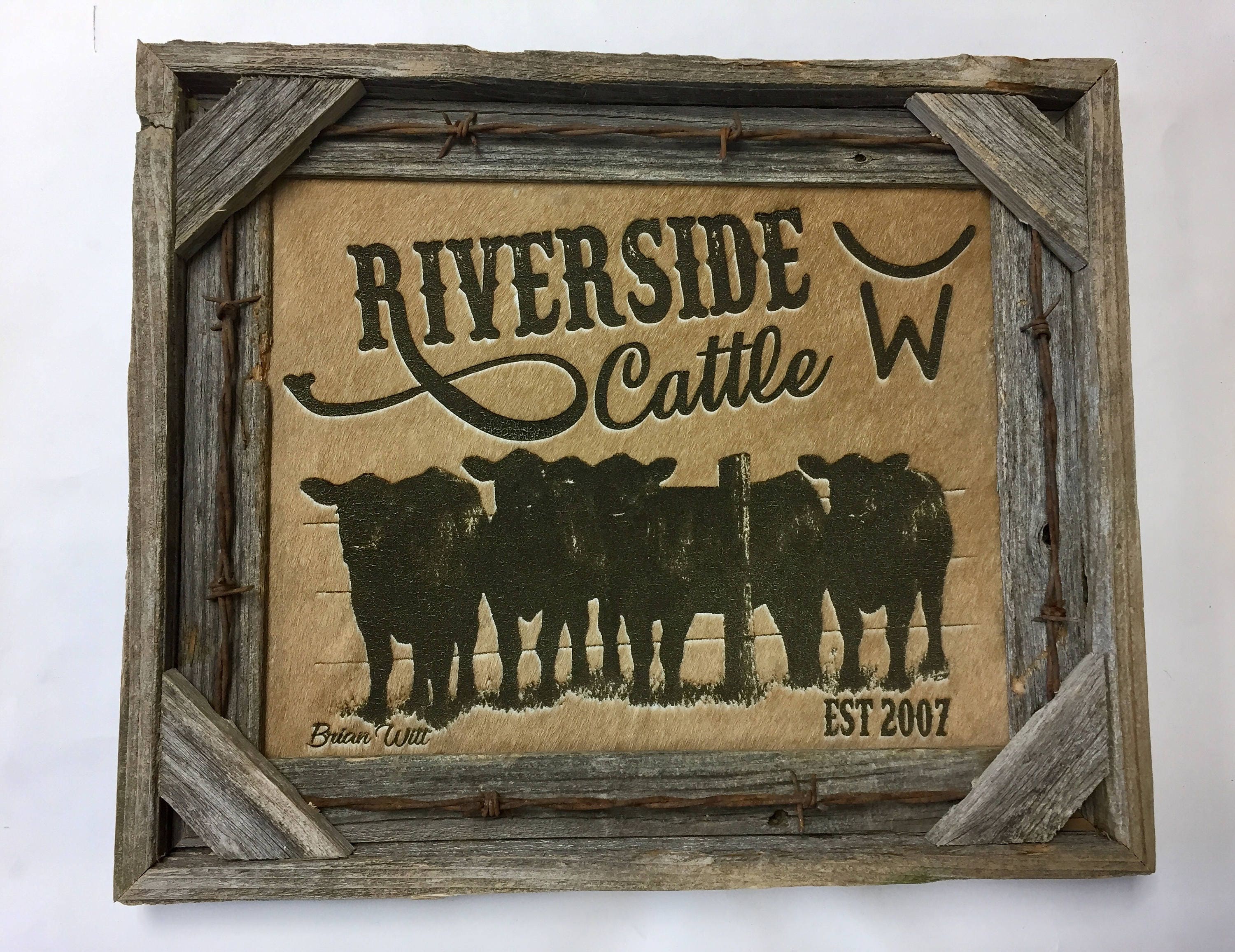 8x10 Custom Cowhide Art: Ranch or Farm Brand, Laser Engraved, Rustic ...