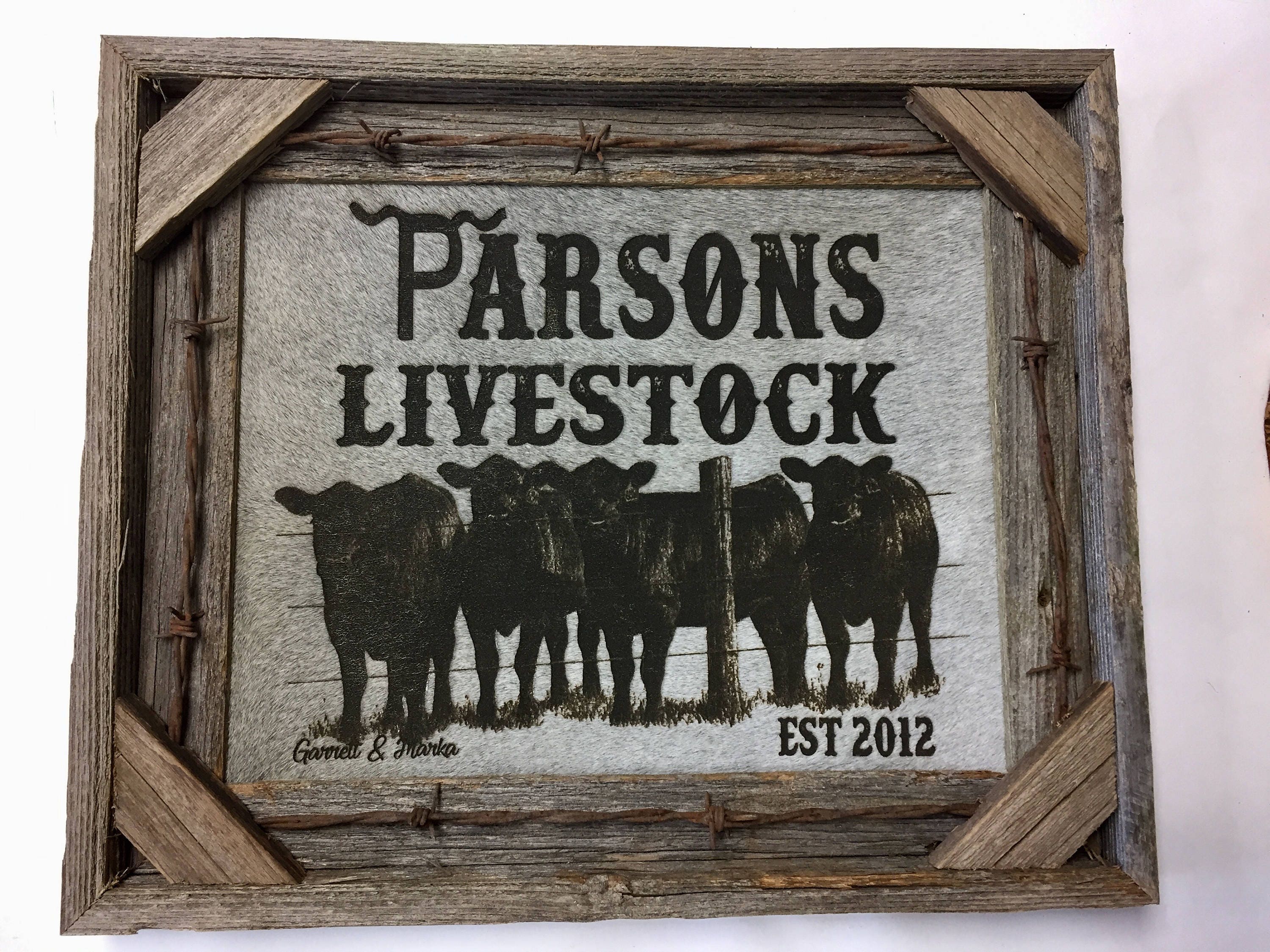 8x10 Custom Cowhide Art: Ranch or Farm Brand, Laser Engraved, Rustic ...
