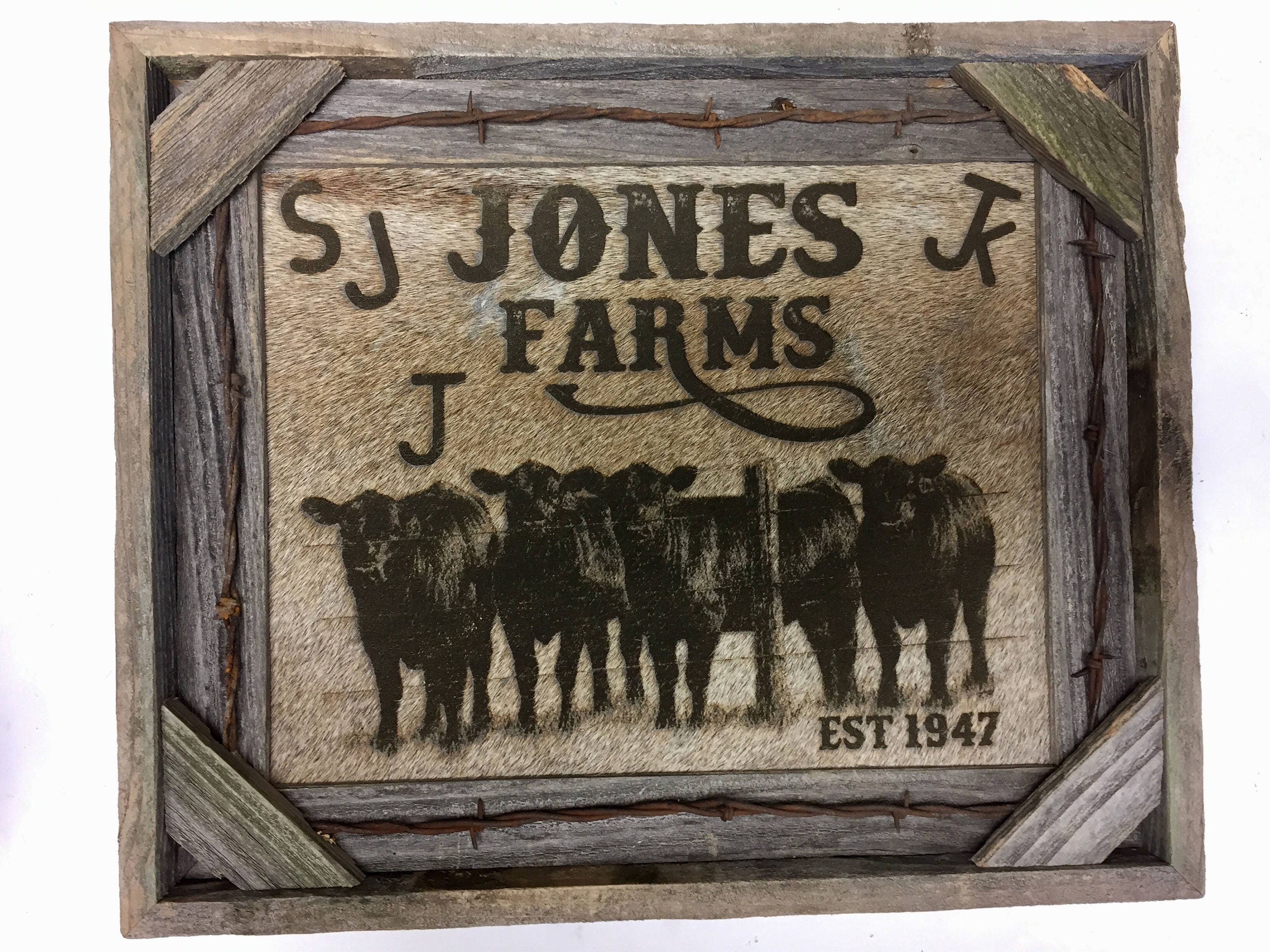 8x10 Custom Cowhide Art: Ranch or Farm Brand, Laser Engraved, Rustic ...