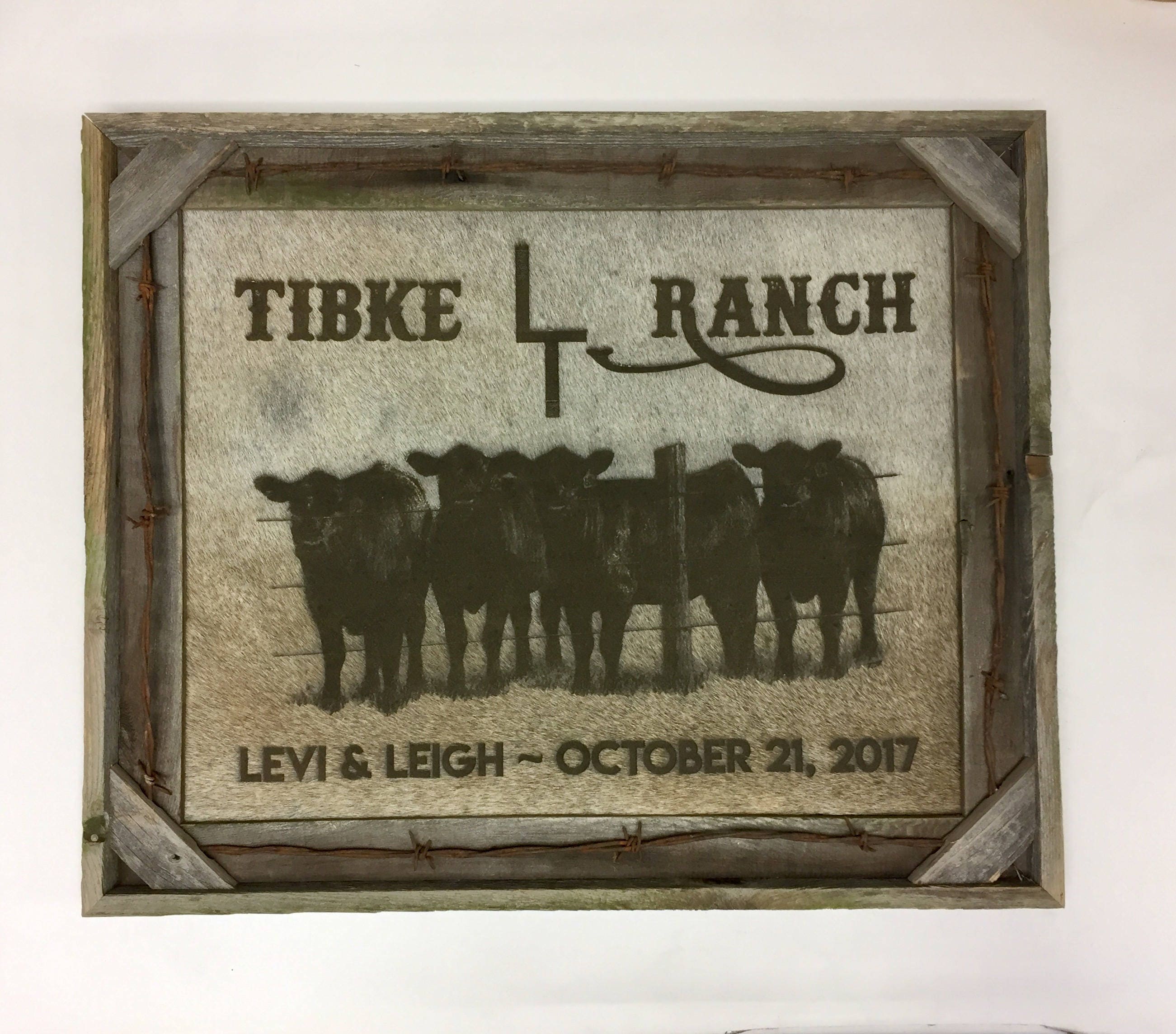 8x10 Custom Cowhide Art: Ranch or Farm Brand, Laser Engraved, Rustic ...