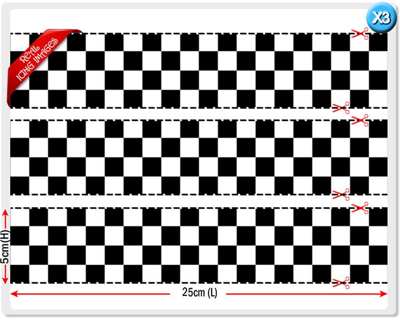 Checkered Flag Cake Strip Image Edible Icing Birthday Party | Etsy