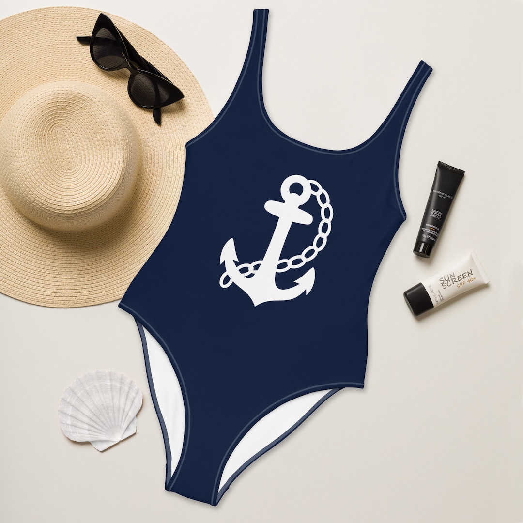 Nautical Swimsuit - Navy One Piece Swimsuit With Anchor - Anchor ...