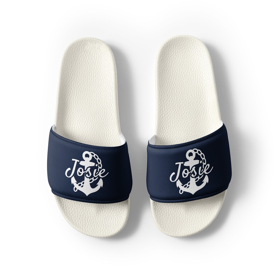 Womens Personalized Slides Dark Blue Slides With an Anchor and Custom ...