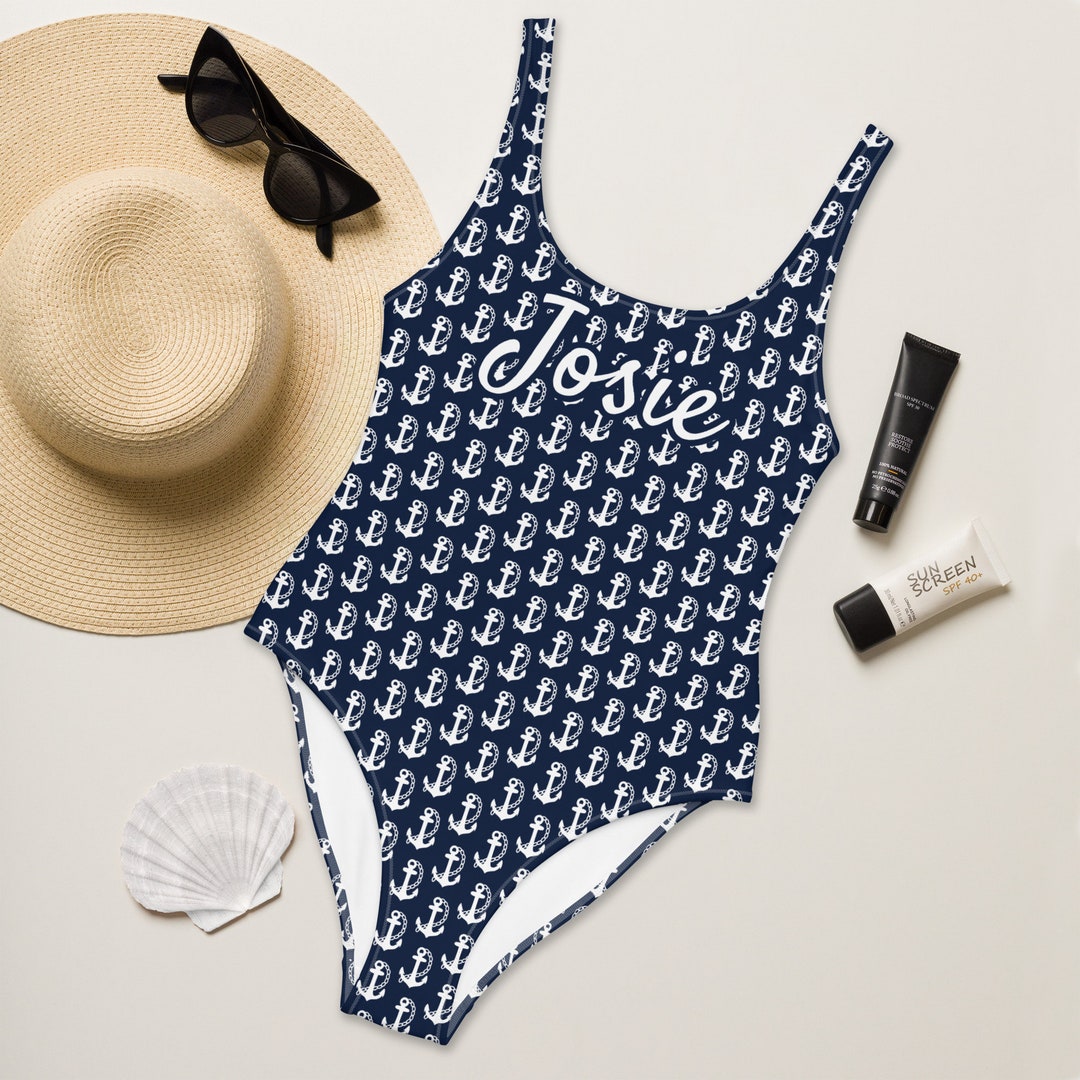Custom Name Swimsuit - Nautical Swimsuit - Personalized Swimsuit ...