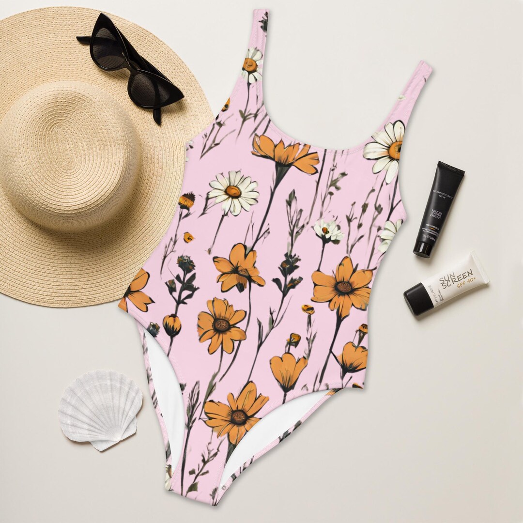 Light Pink Floral One-piece Swimsuit: Boho Chic Swimwear - Etsy