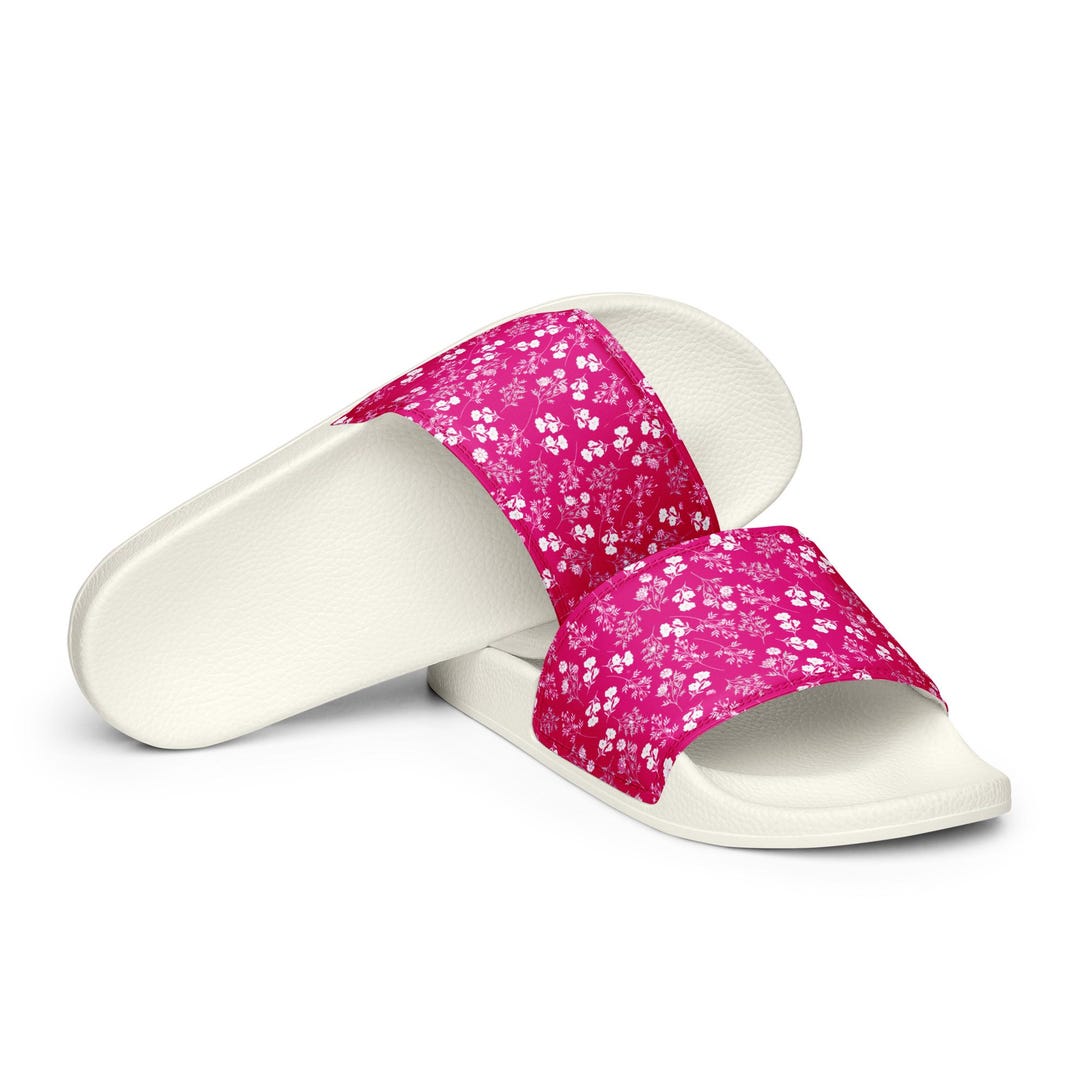Neon Pink Floral Slides - Spring Pool Shoes - Spa Day Shoes - Beach ...