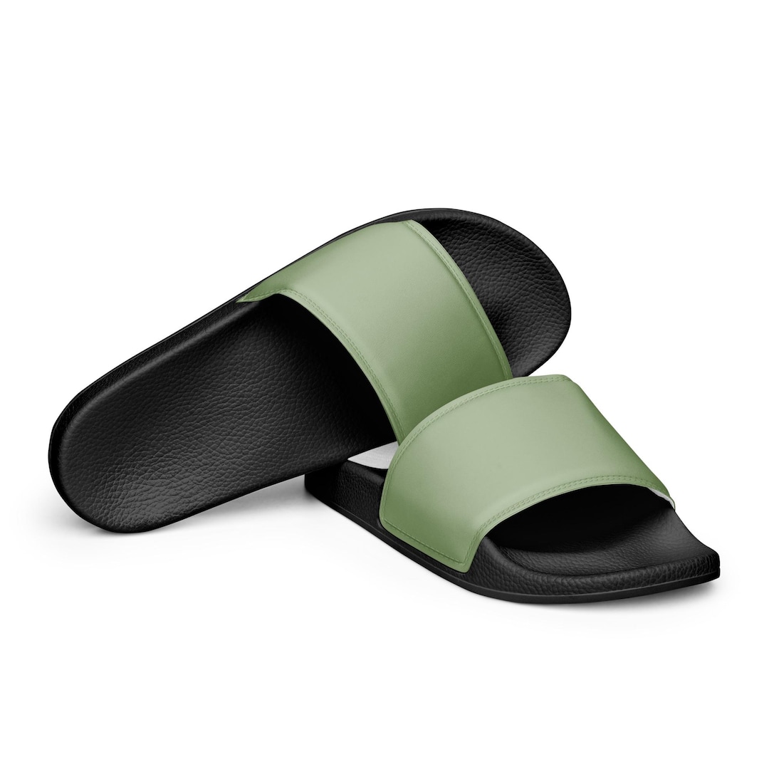 Mens Slides in Sage Green With Black Soles - Mens Pool Shoes - Mens ...