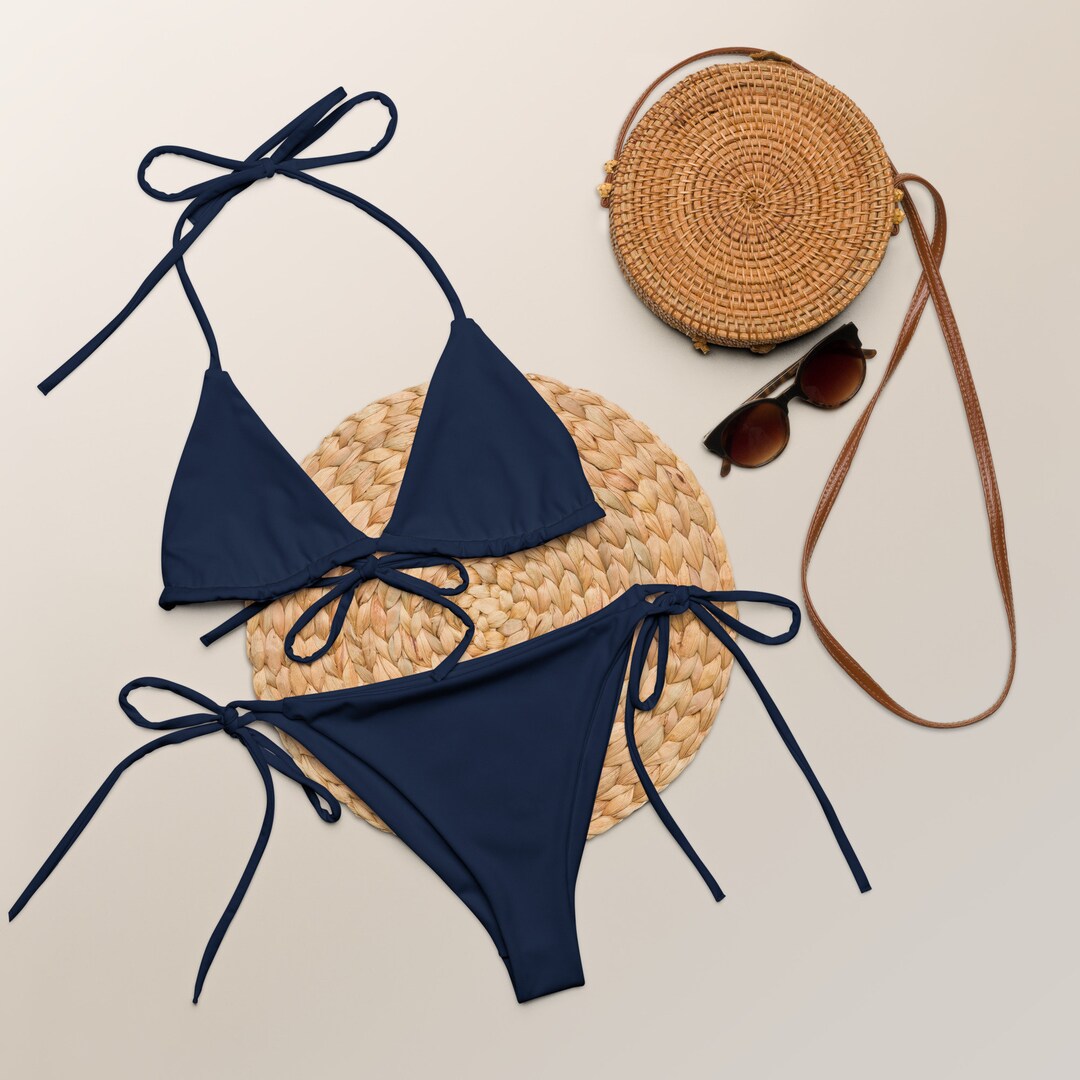 NAVY STRING BIKINI Navy Blue Recycled String Bikini Tie Bikini Triangle NAVY STRING BIKINI Navy Blue Recycled String Bikini Tie Bikini Triangle