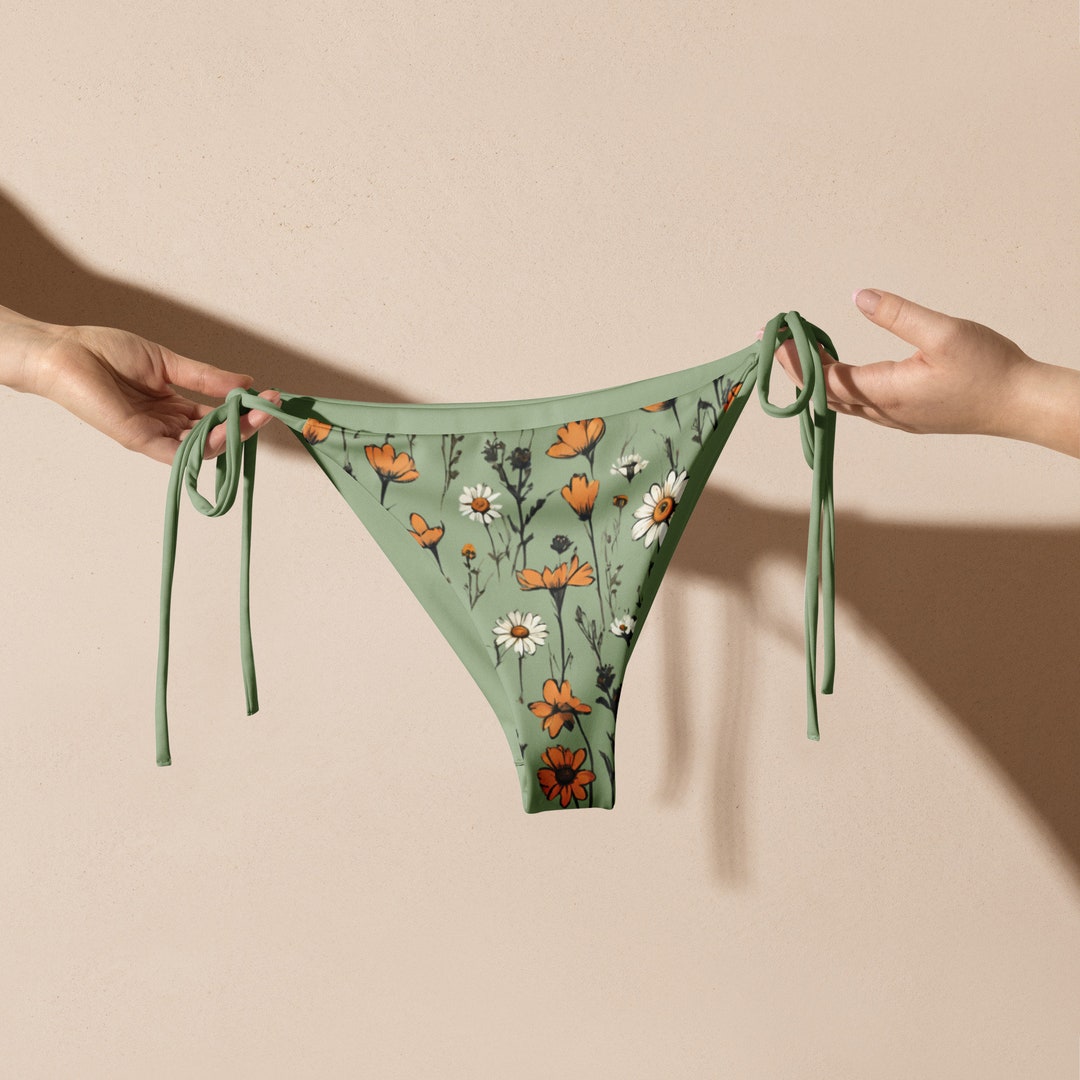 Bohemian Bikini Bottoms: Sage Green, Retro Chic Pattern, Boho Fashion ...
