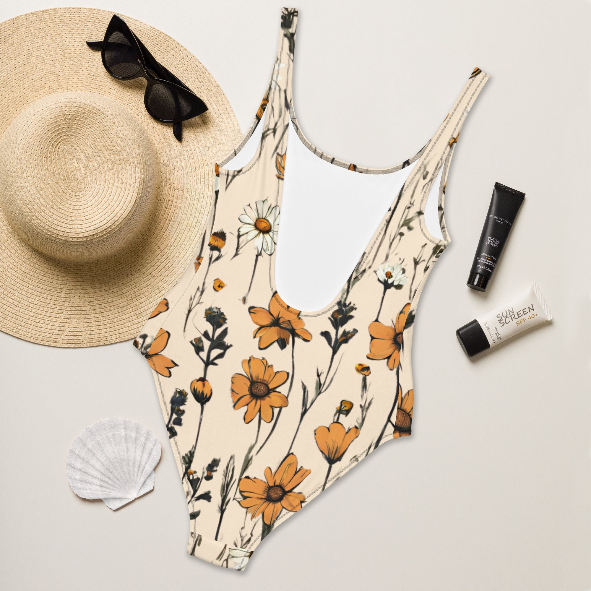 Boho Swimsuit Vintage Boho One Piece Swimsuit Retro Floral Swimwear ...